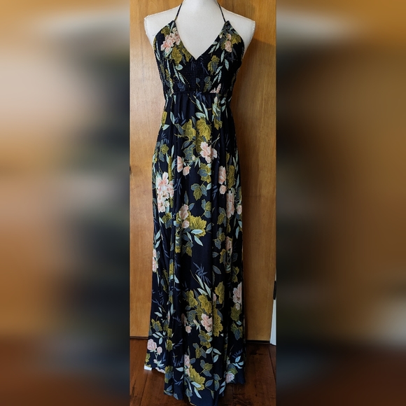 Aakaa | Dresses | Aakaa Smocked Halter Tie Back Maxi Dress Smed | Poshmark